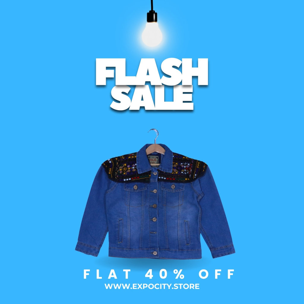LIGHT BLUE GEOMETRY EMBROIDERED DENIM JACKET FOR GIRLS – Expo City